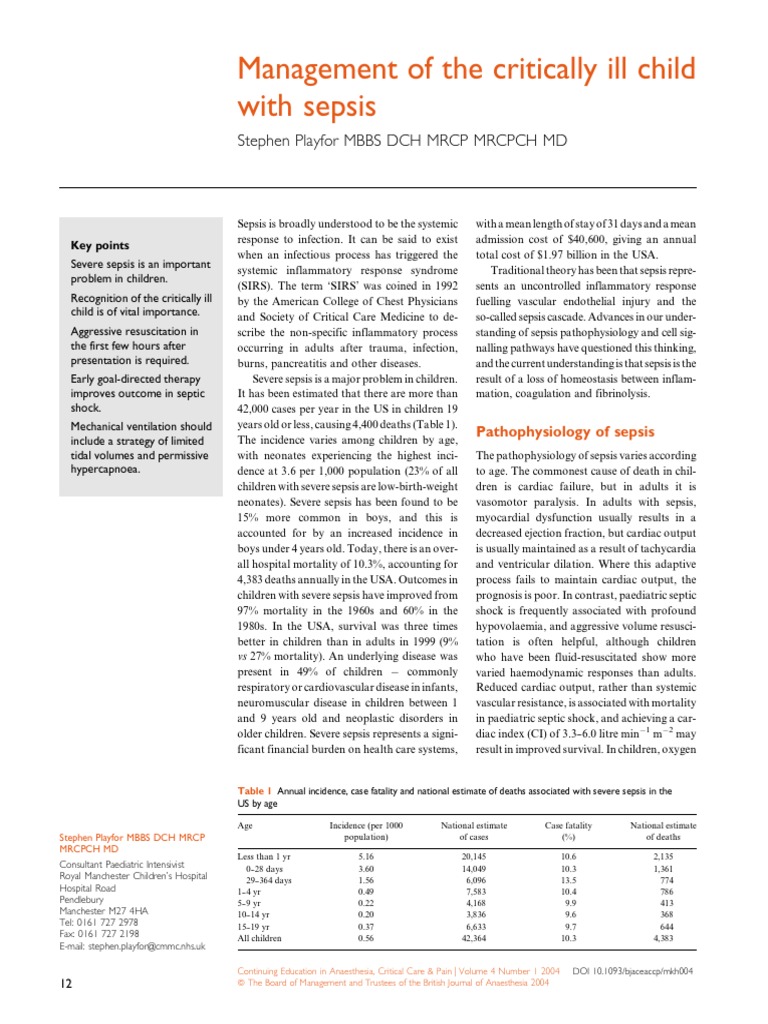 Management of Criticalli Ill Child Sepsis | PDF | Shock (Circulatory ...
