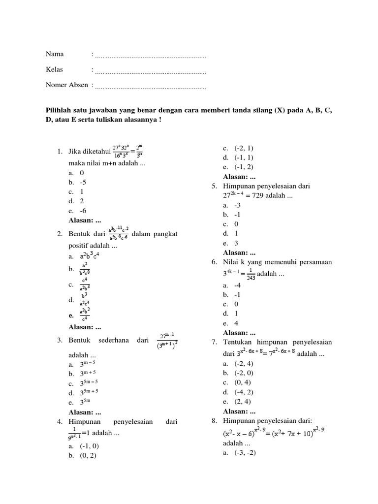 Soal Eksponensial Kelas X | PDF | Metode & Bahan Ajar