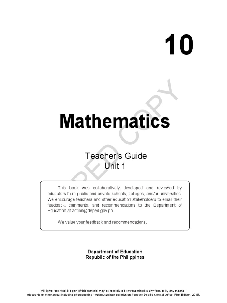 TG - Math 10 - Q1 | PDF | Educational Assessment | Copyright