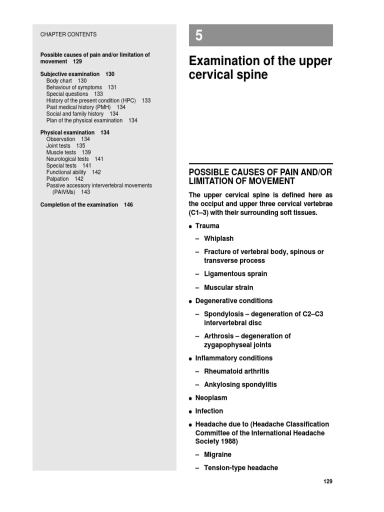 Upper Cervical Spine Examination Guide | PDF | Headache | Anatomical ...