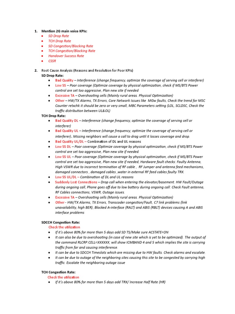 Sample Interview Questions - 2G Optimization V1 | PDF | Network ...