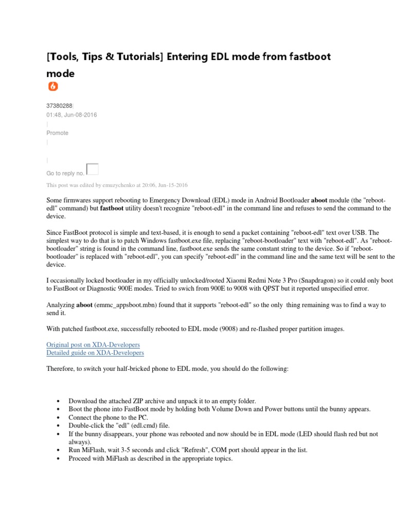 (Tools, Tips & Tutorials) Entering EDL Mode From Fastboot Mode | PDF | Booting | Operating ...