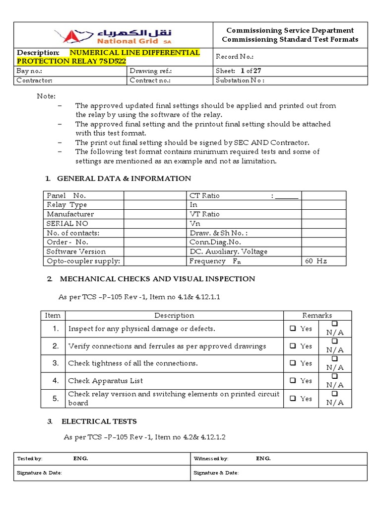 Commissioning Service Department Commissioning Standard Test Formats ...