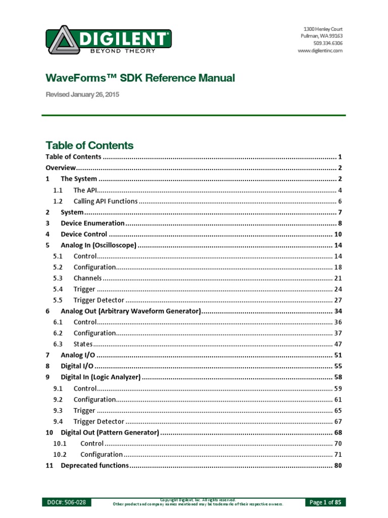 Waveforms™ SDK Reference Manual: Revised January 26, 2015 | PDF | Pointer (Computer Programming ...