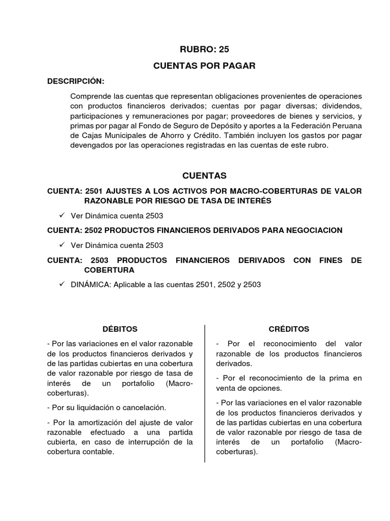 Cuentas Rubro 25 y 26 Plan Contable para Insituciones Financieras | PDF ...