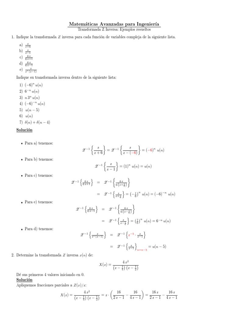 Ma3002 Transformada Z Inversa Ejemplos PDF | PDF | Fracción ...