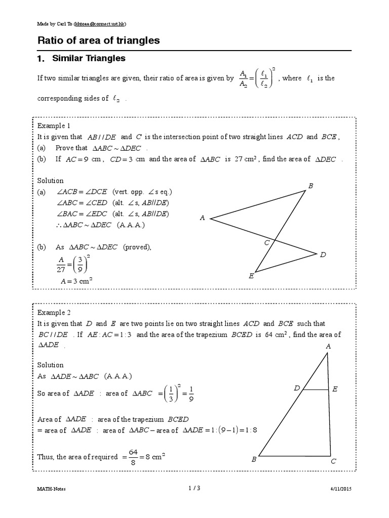 Area Ratios of Similar Triangles | PDF | Area | Ratio