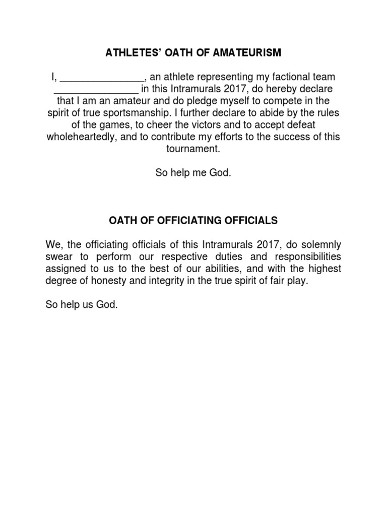Oath of Amateurim and Officiating Officials | PDF | Oath Of Office ...