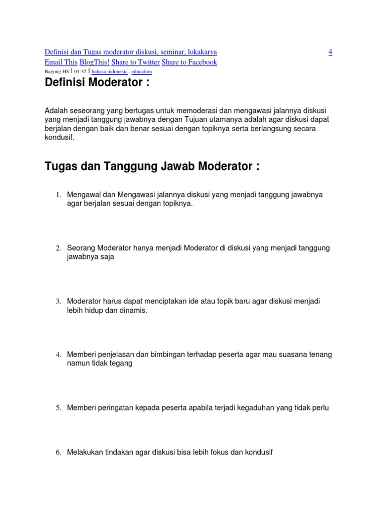 Definisi Dan Tugas Moderator Diskusi | PDF