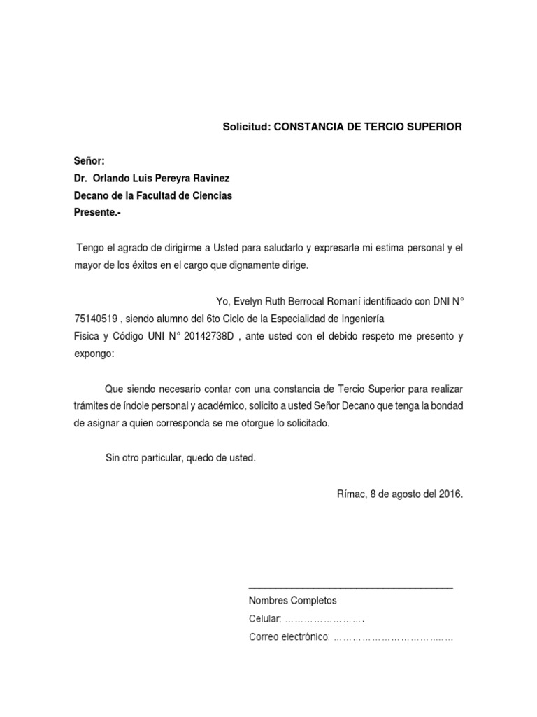 Solicitud Tercio Superior | PDF