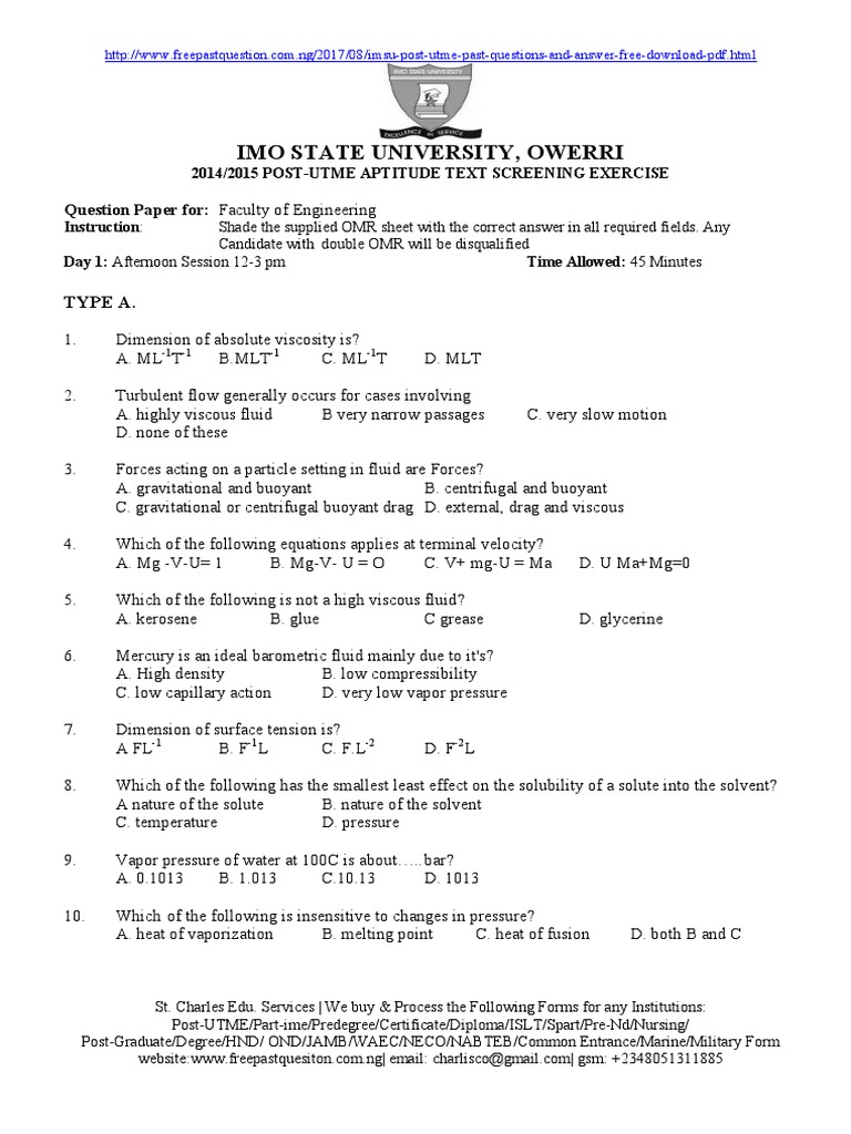 IMSU Post Utme Past Questions and Answers Free Download PDF | PDF ...