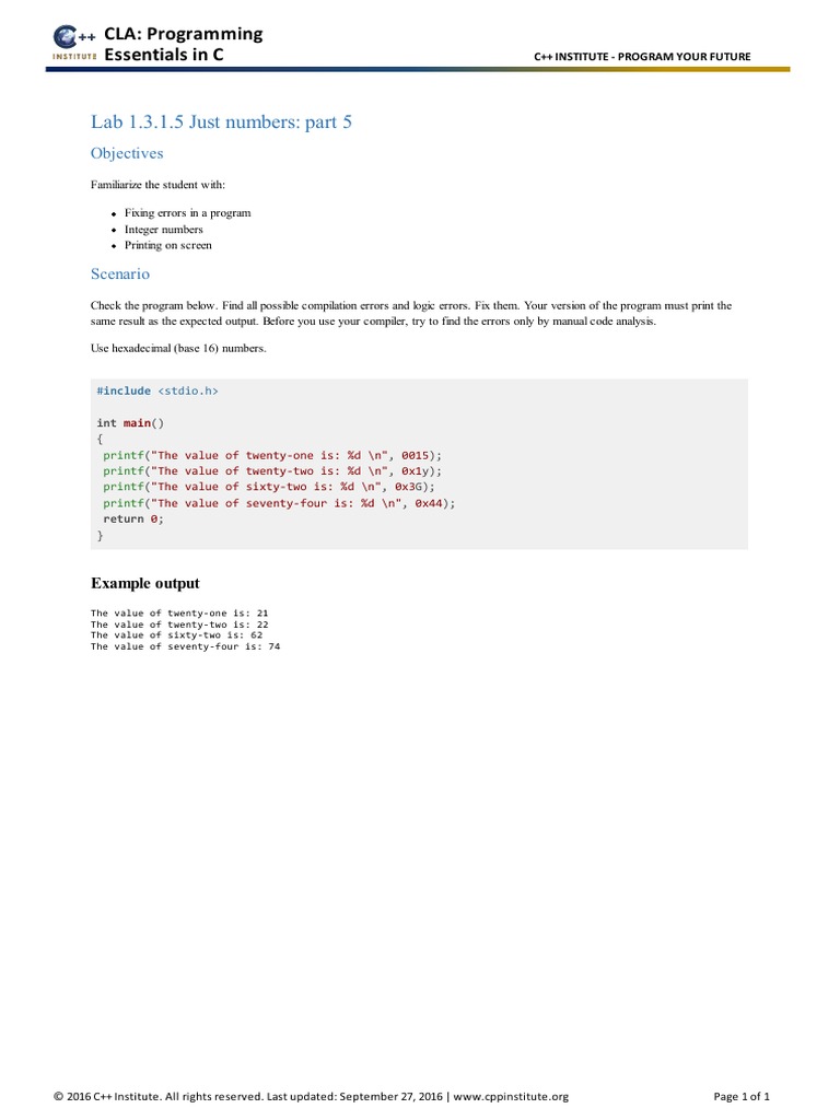 CLA: Programming Essentials in C: Lab 1.3.1.5 Just Numbers: Part 5 | PDF