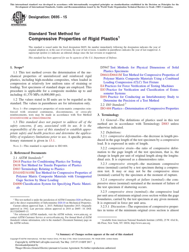 Astm D695 | Deformation (Engineering) | Strength Of Materials