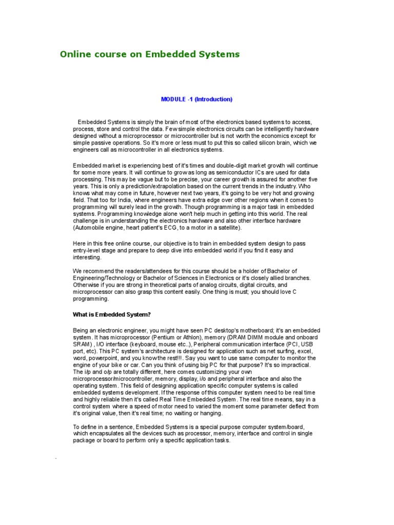 Free Online Embedded Systems Course | PDF | Embedded System | Central ...