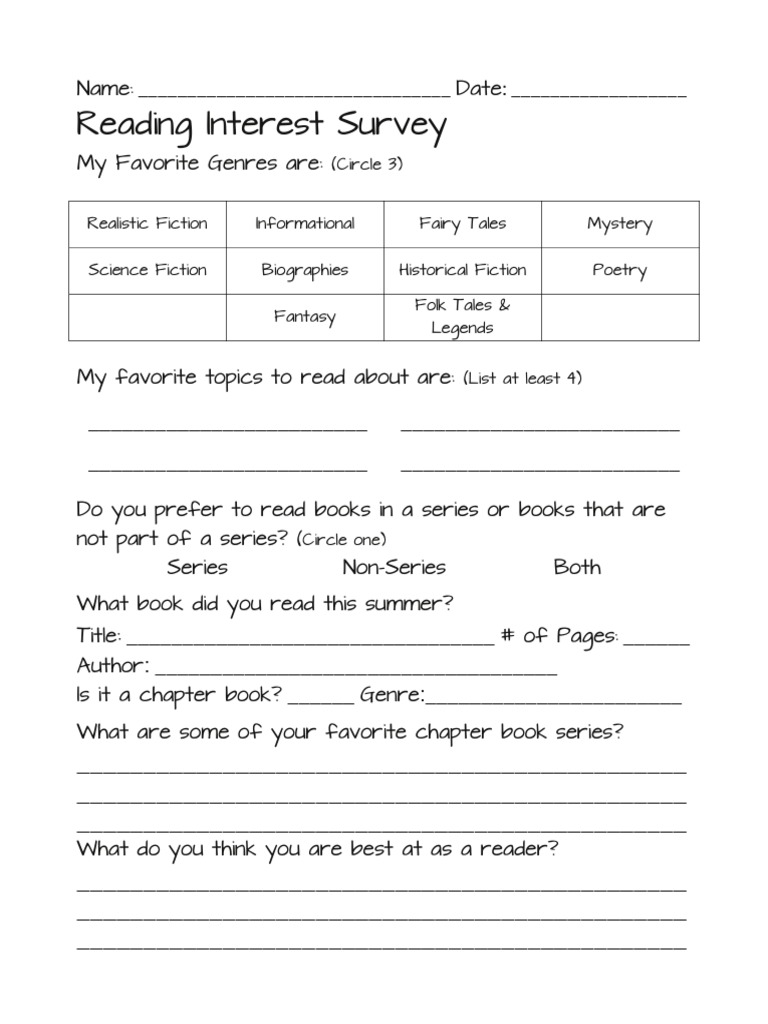 Young Readers' Interest Survey | PDF | Fairy Tales | Works