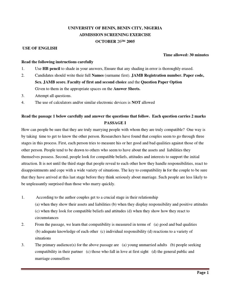 Uniben Post Utme Past Quesitons and Answer | PDF | Ion | Carbon