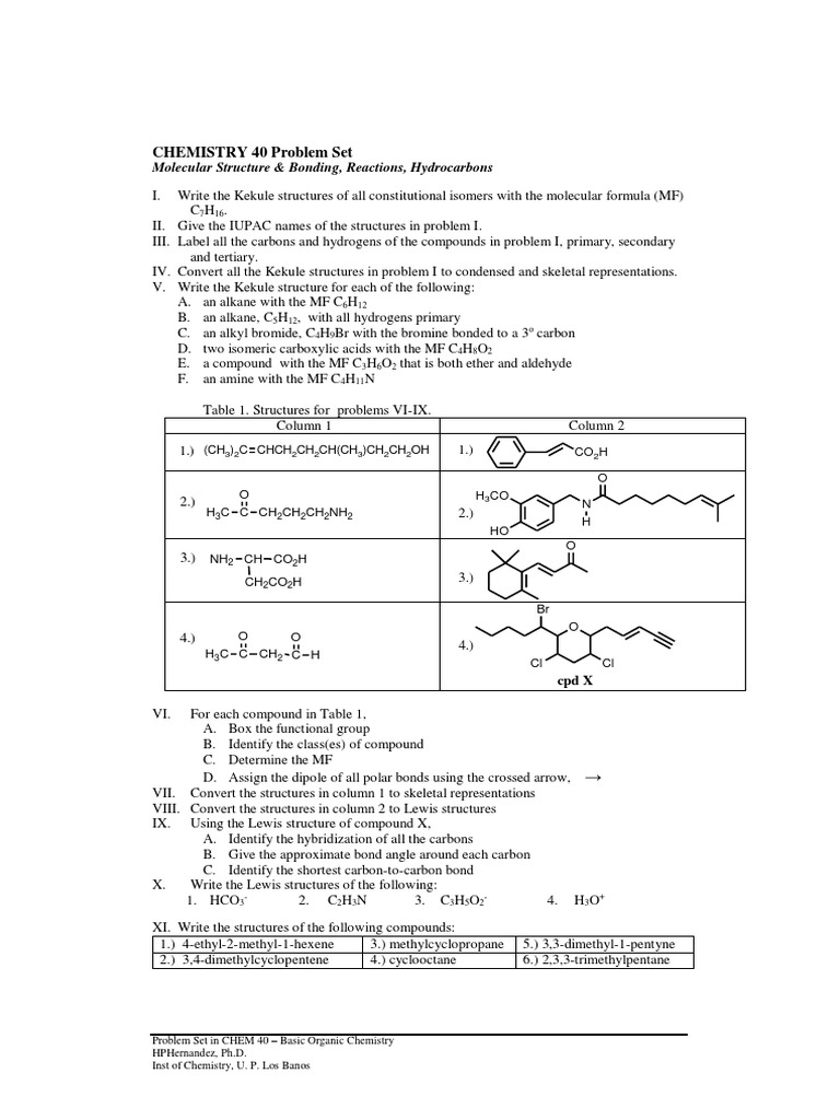 Organic Chemistry Problem Set | PDF | Carboxylic Acid | Ether