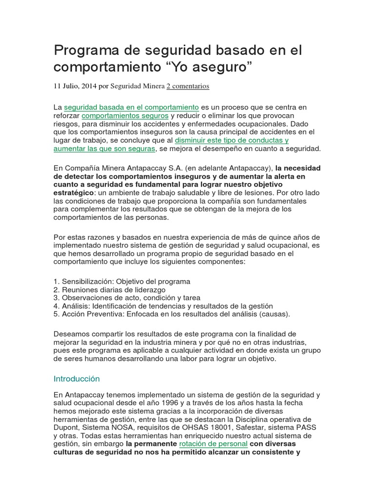 Programa de Seguridad Basado en El Comportamiento | PDF ...