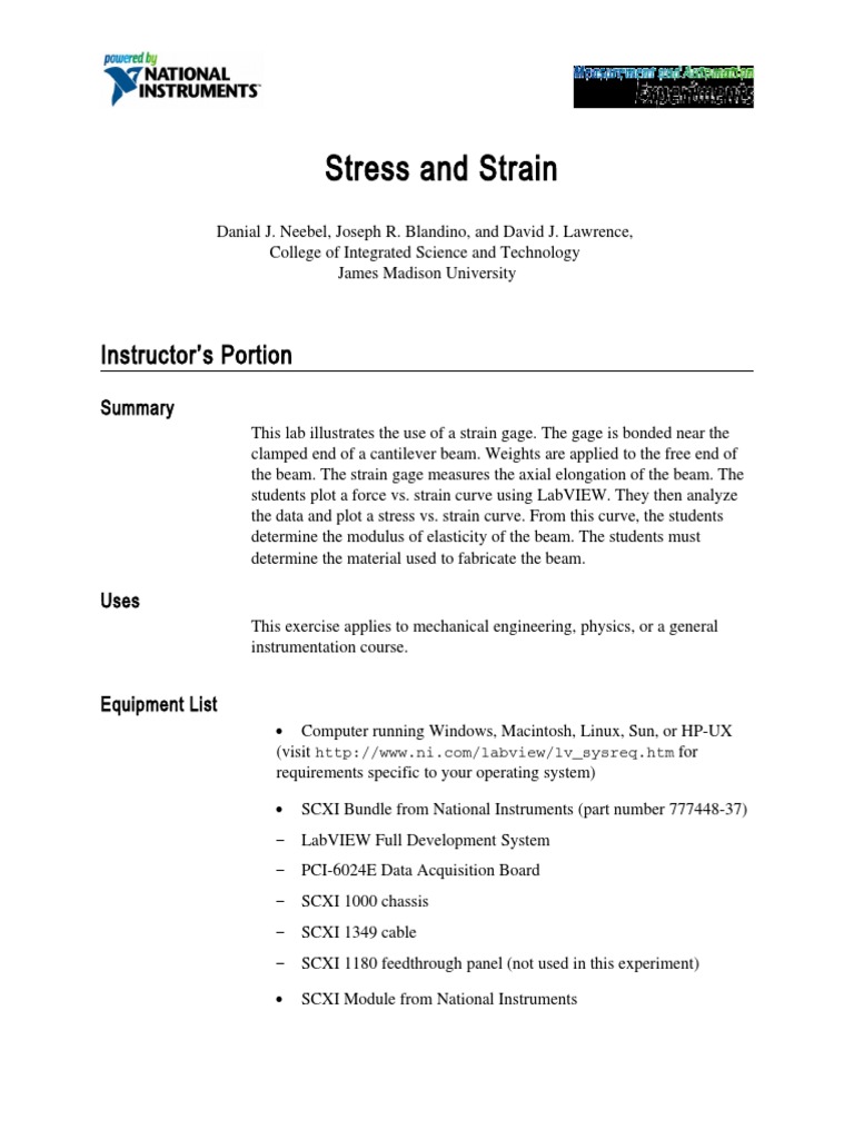 Stress and Strain Lab | PDF | Elasticity (Physics) | Deformation ...