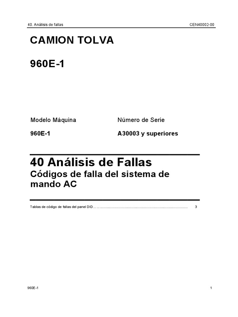 CEN40002-00 Códigos Falla Sistema de Mando AC 960E-1 | PDF | Inversor ...