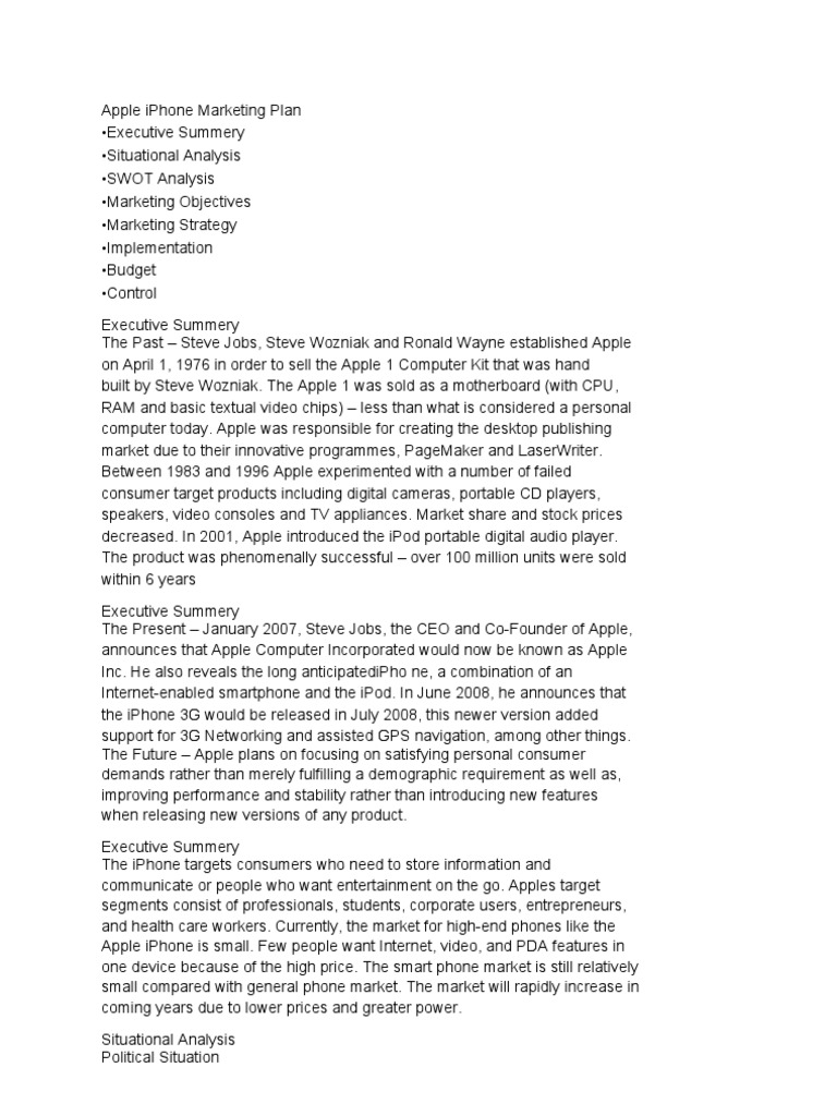 Apple Iphone Marketing Plan | PDF | Apple Inc. | I Phone