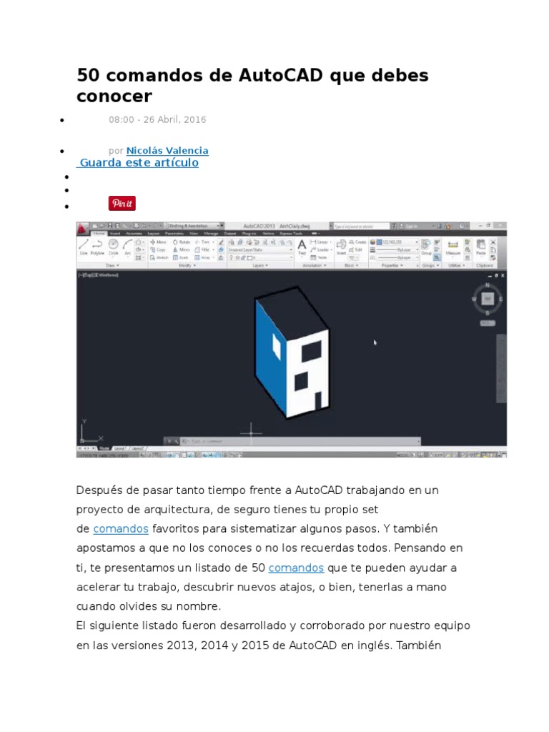50 Comandos de AutoCAD Que Debes Conocer | PDF | Archivo de computadora ...