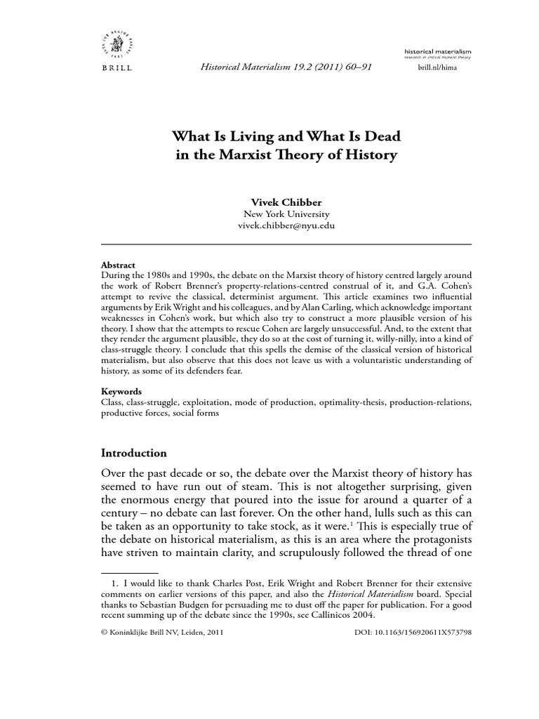 Chibber, Vivek. What Is Living and What Is Dead in The Marxist Theory ...