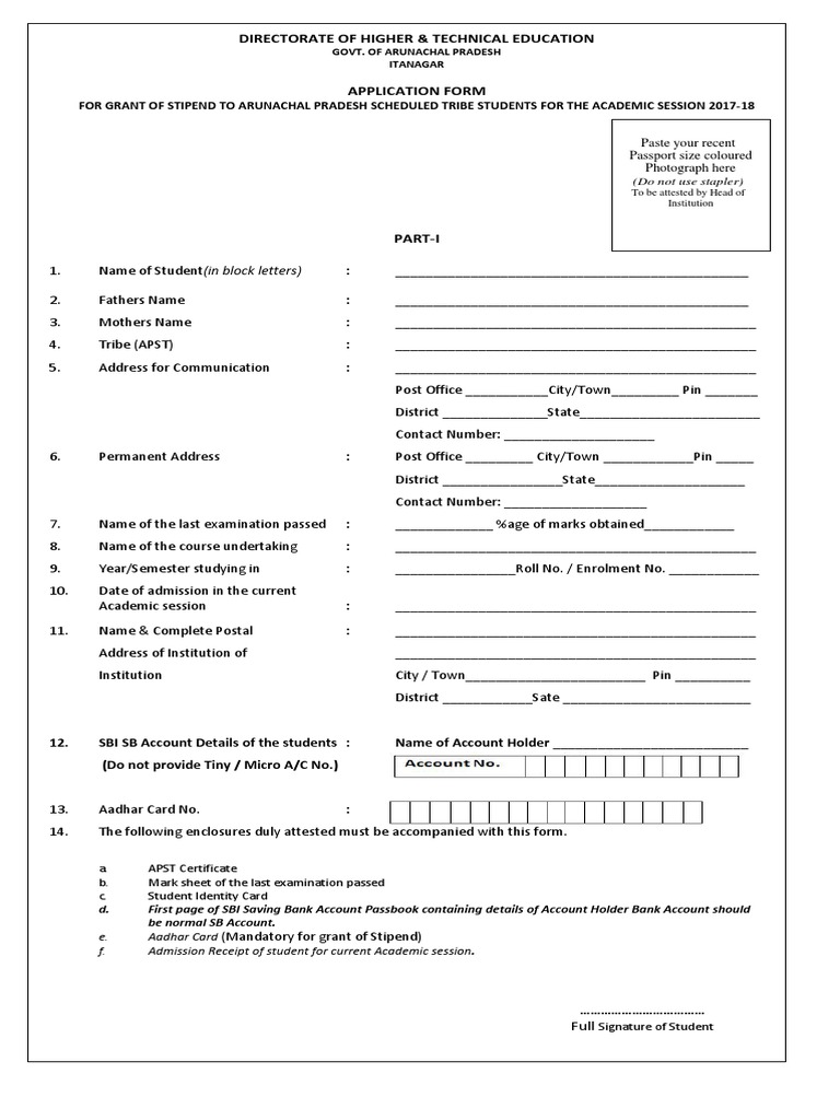 Directorate of Higher & Technical Education Application Form | PDF ...