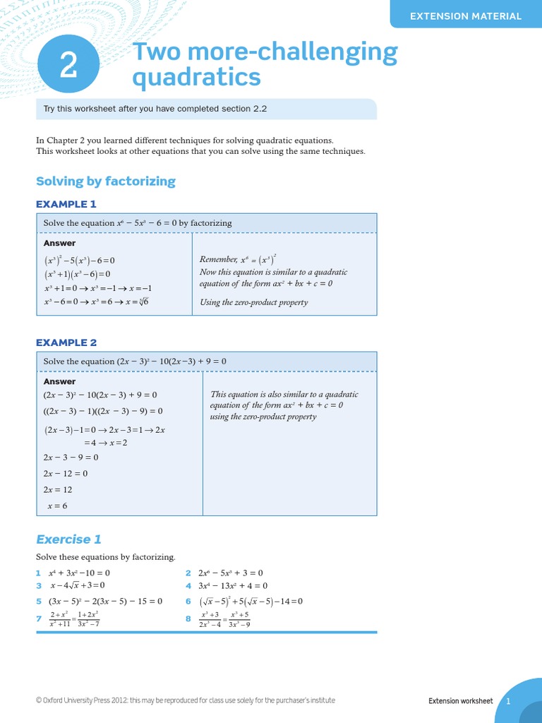 2 - Quadratic Functions and Equations Extension | PDF | Quadratic ...