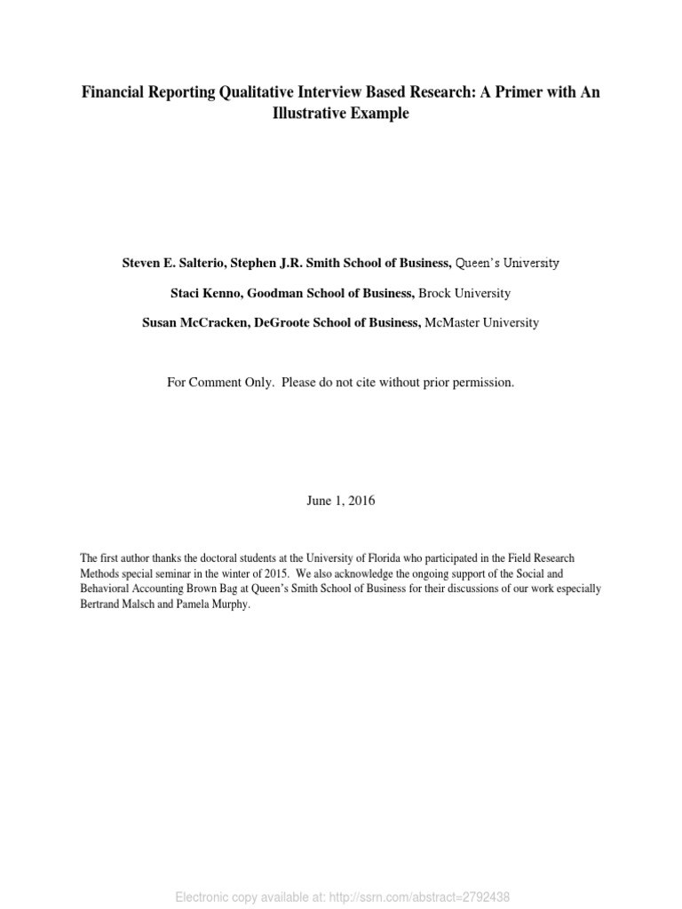 Financial Reporting Qualitative Interview Based Research: A Primer With ...