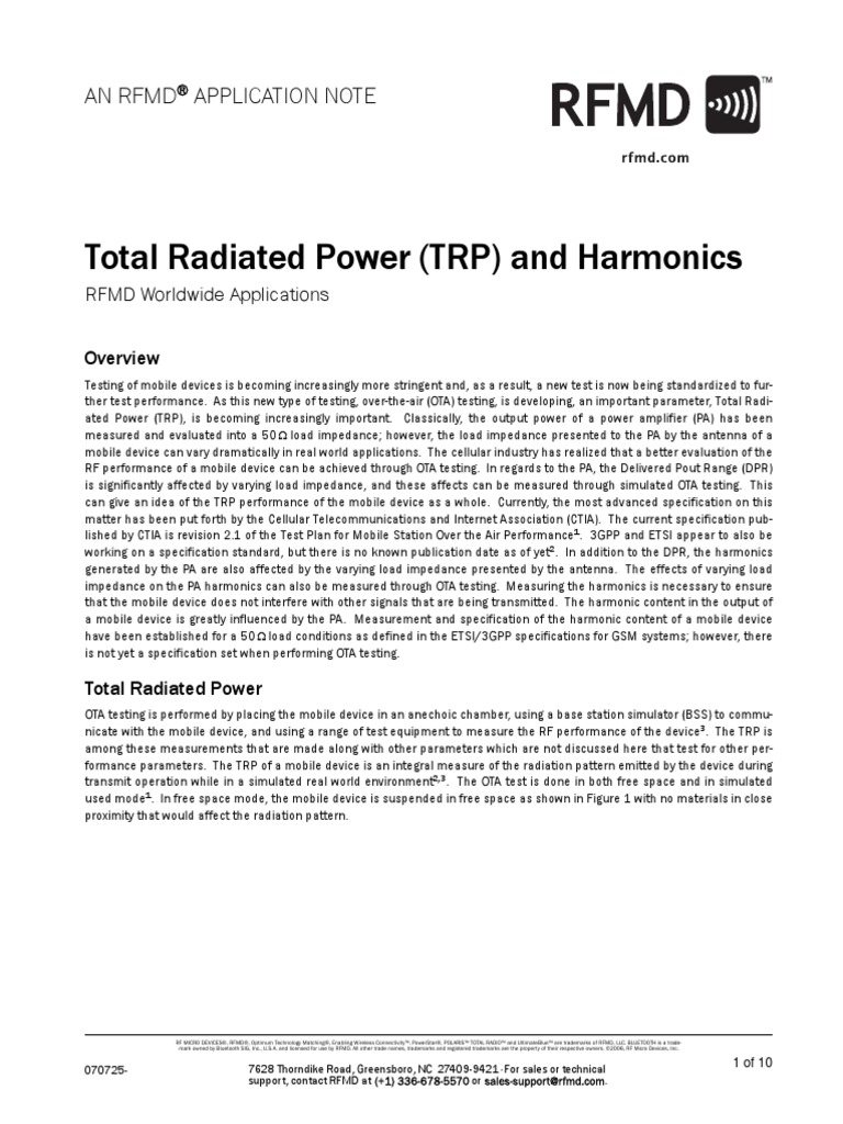 Total Radiated Power (TRP) and Harmonics: An RFMD Application Note ...