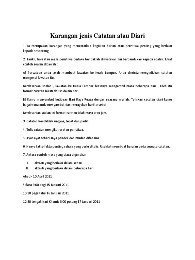 Karangan Jenis Catatan Atau Diari | PDF