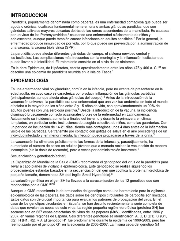 Parotiditis | PDF | Enfermedades y trastornos | Medicina CLINICA