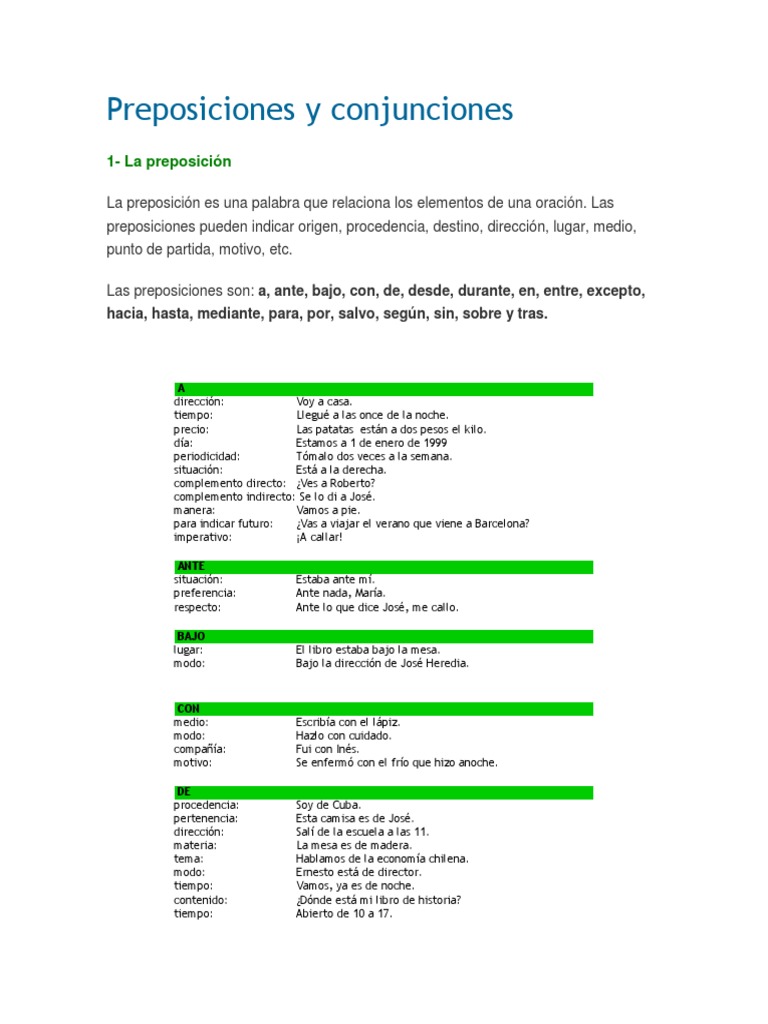 Preposiciones y Conjunciones | PDF | Lingüística | Gramática