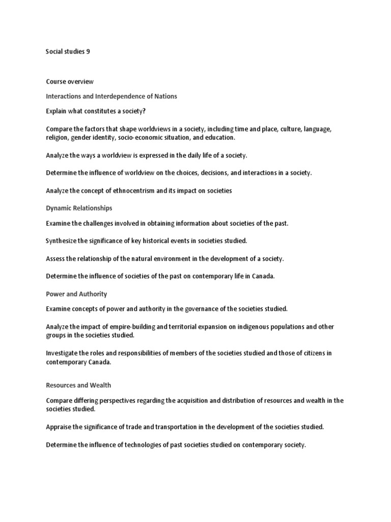 Social Studies 9 Course Outline | PDF