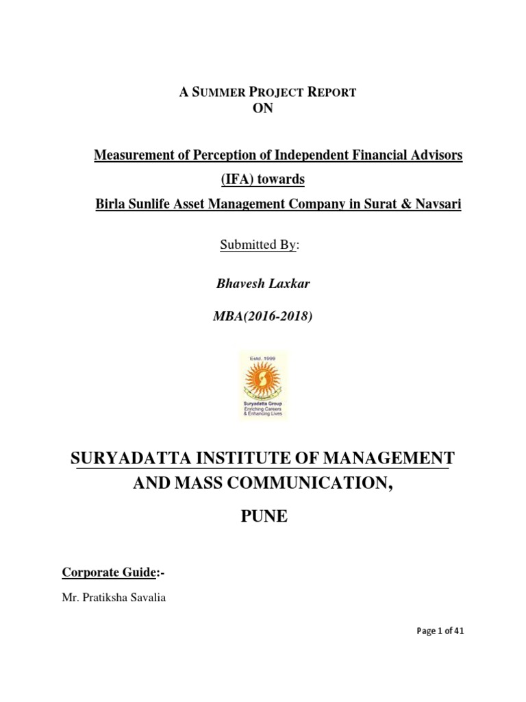 Summer Internship Project Report On Marketing Research | PDF | Mutual ...