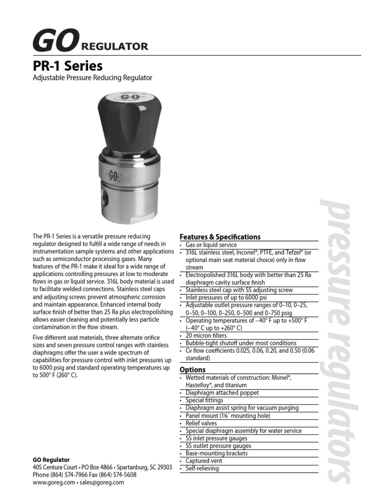 PR-1 Series: Adjustable Pressure Reducing Regulator | PDF | Pressure ...