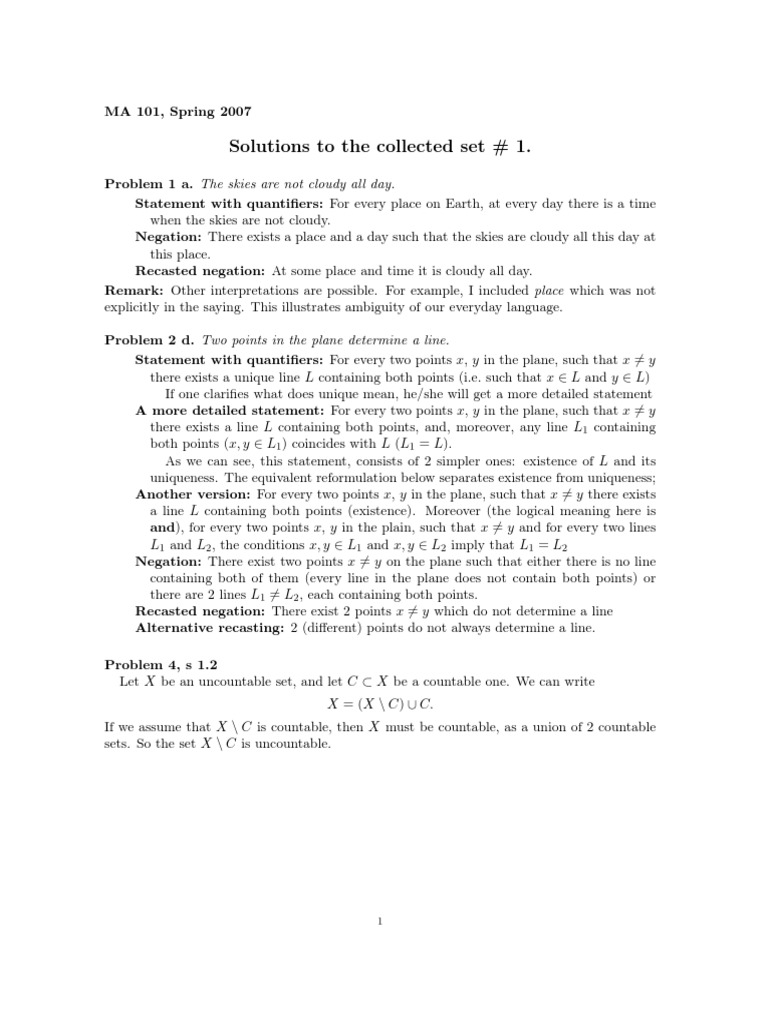 Solutions To The Collected Set # 1 | PDF | Formalism (Deductive) | Metalogic