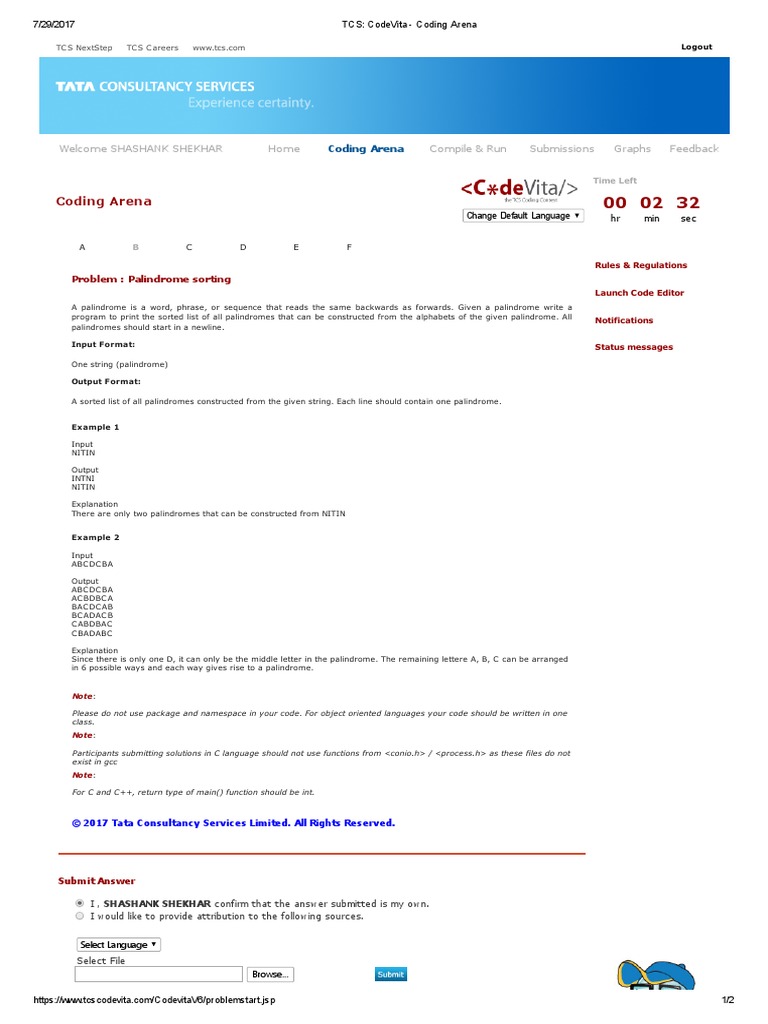 TCS - CodeVita - Coding Arena2 2017 | Download Free PDF | C (Programming Language) | String ...