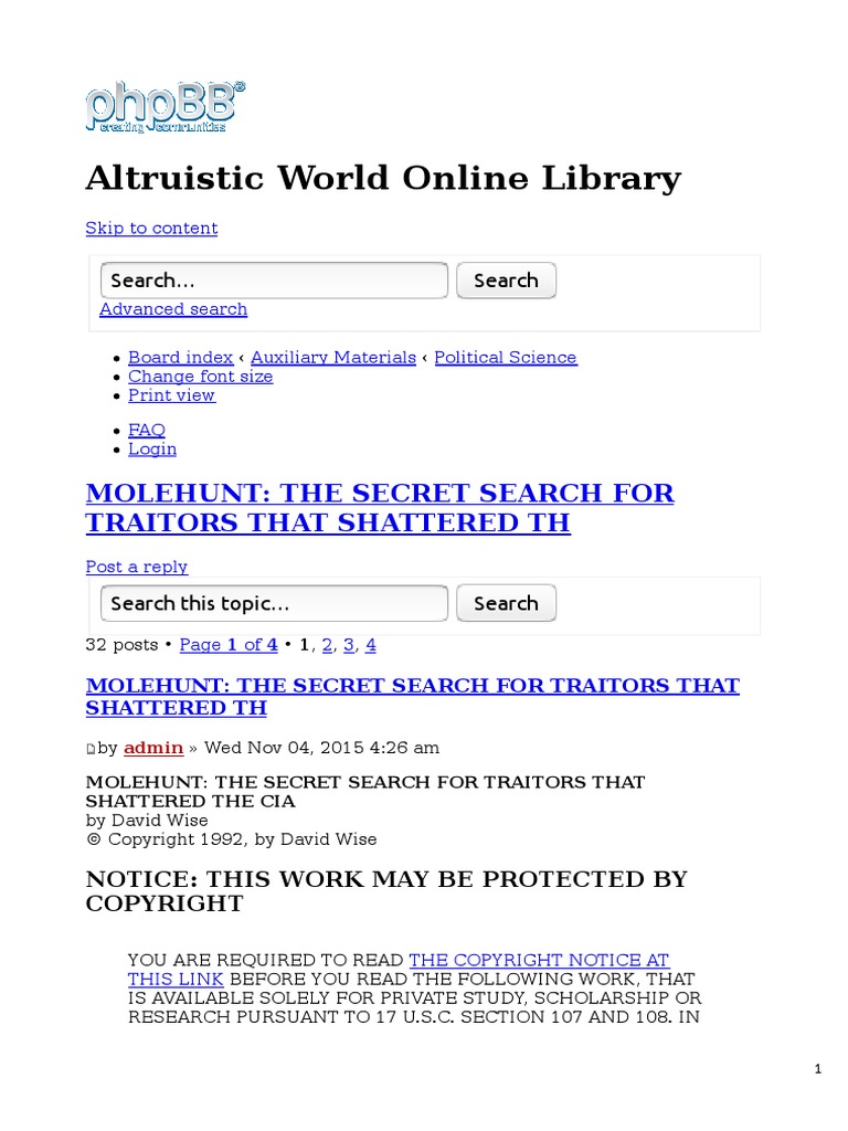 Altruistic World Online Library: Molehunt: The Secret Search For ...