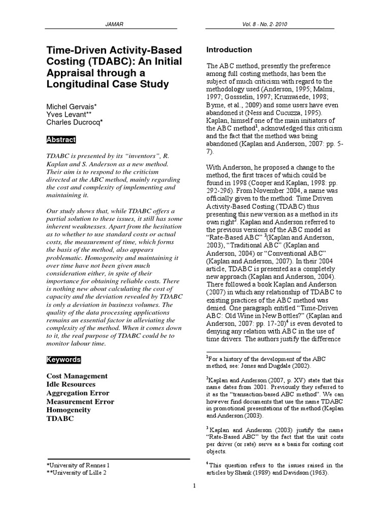 Time-Driven Activity-Based Costing (TDABC), An Initial | PDF | Profit (Accounting) | Retail