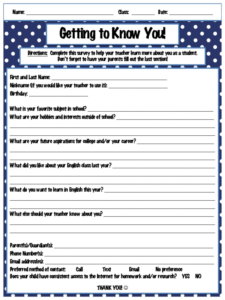 Getting To Know You! | PDF | Communication | Further Education