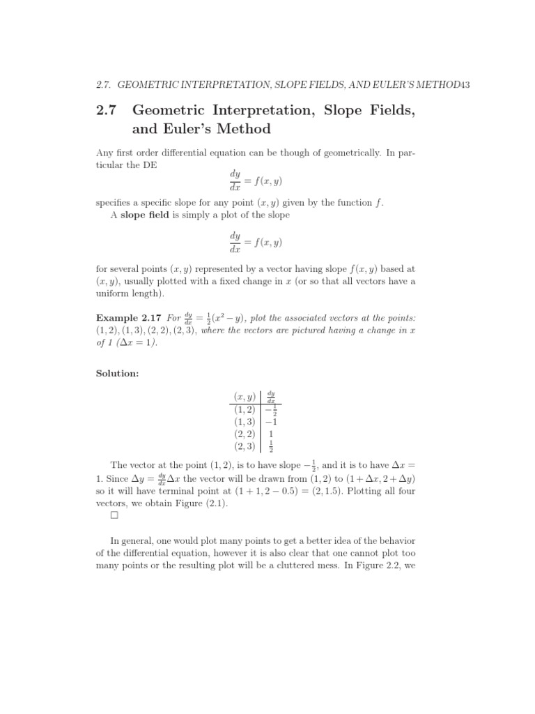 2.7 Geometric Interpretation, Slope Fields, and Euler's Method ...