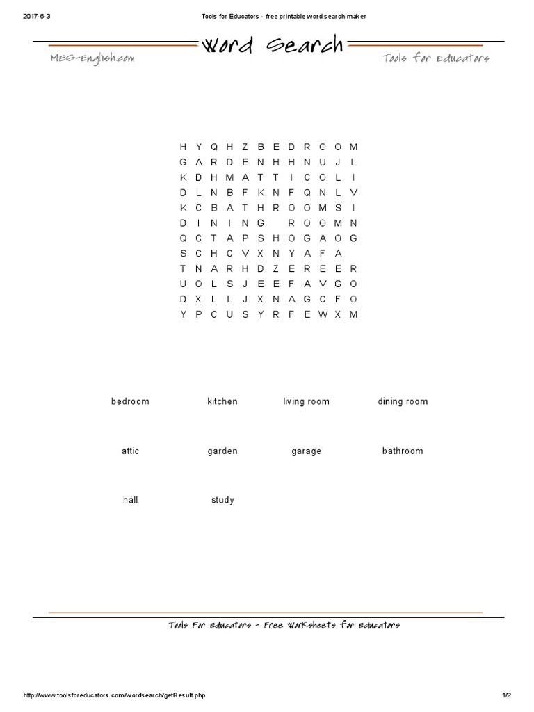 Parts of The House WorDsearch | PDF | Room | Word Puzzles