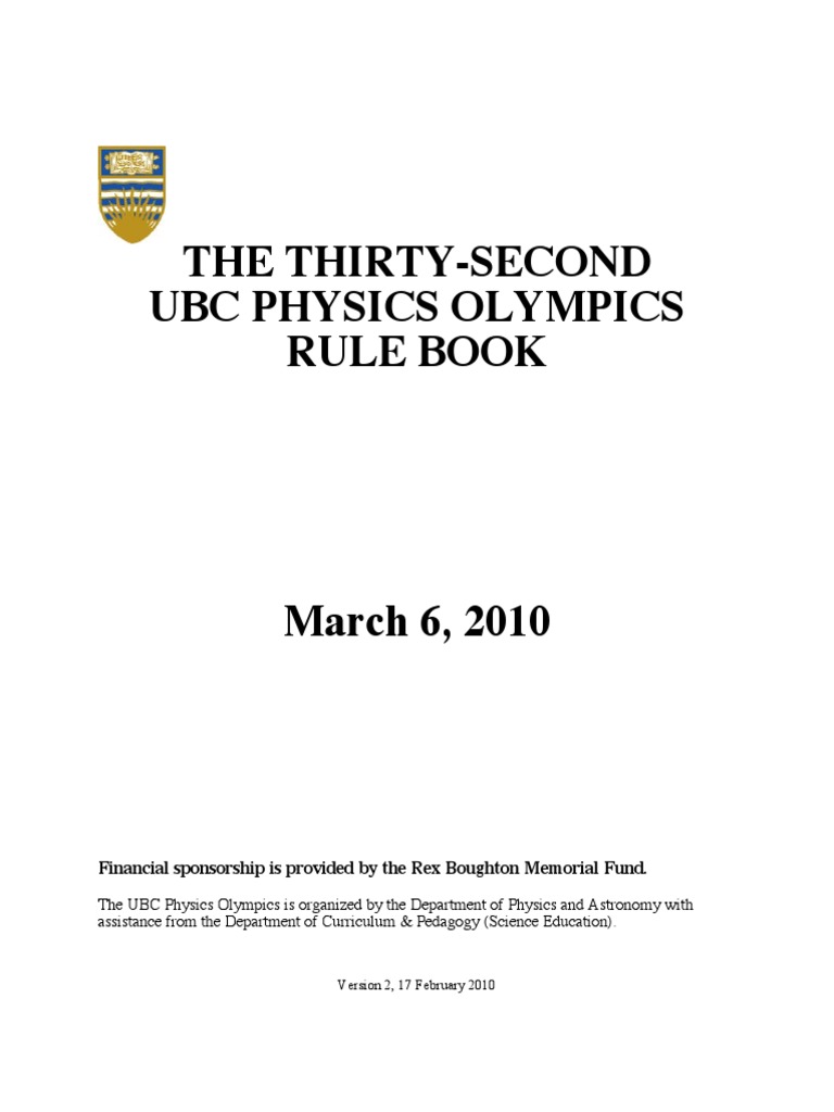 The Thirty-Second UBC Physics Olympics Rule Book: Guidelines and ...