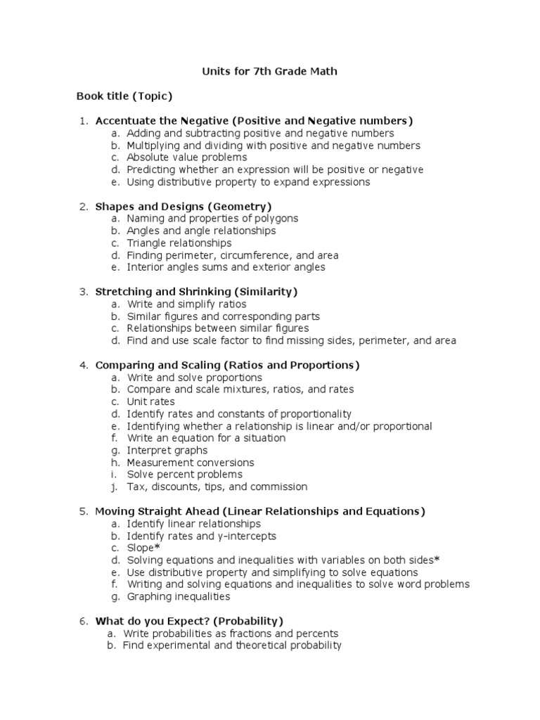 7th Grade Math Units Overview | PDF | Area | Elementary Mathematics