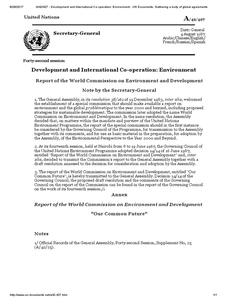 UN Report on Sustainable Development 1987 | PDF | United Nations ...