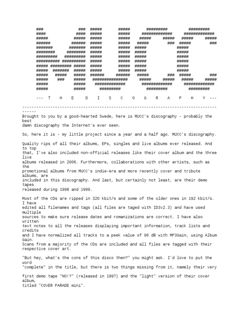 MUCC Discography | PDF | Albums | Compact Disc