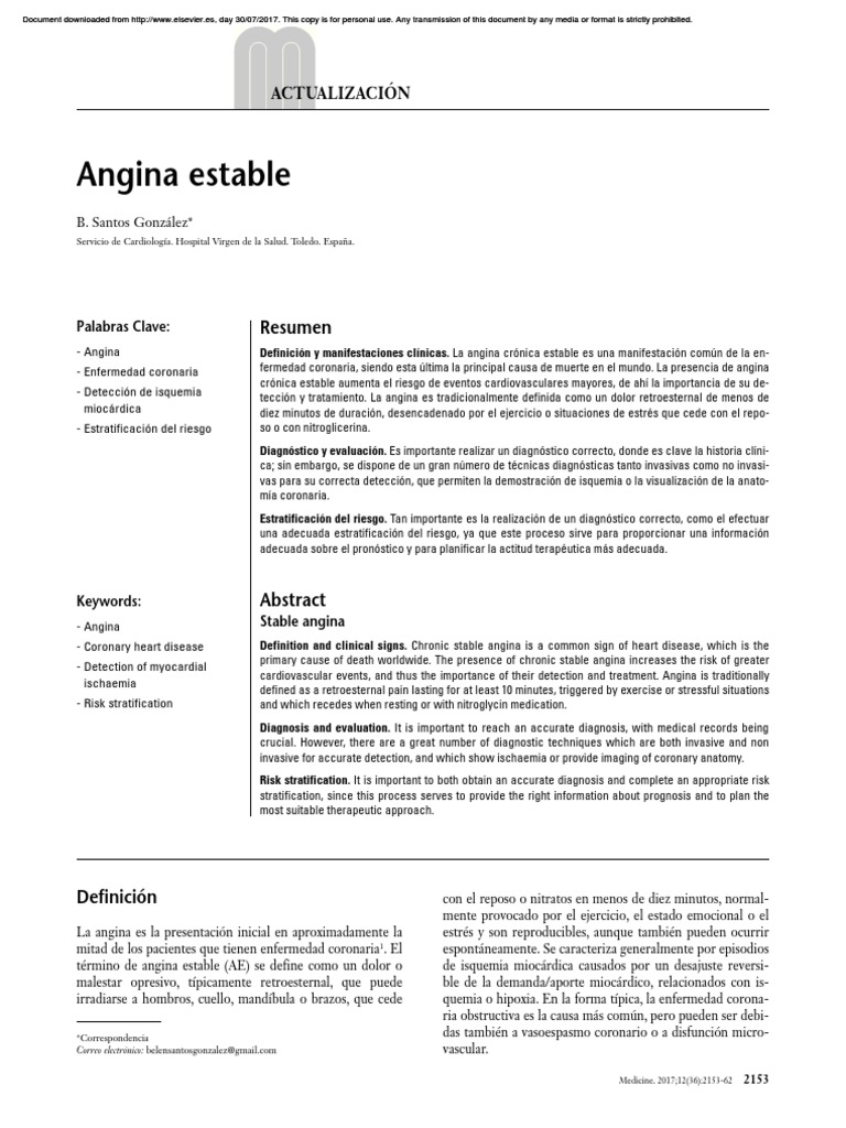 Angina Estable | PDF | Angina de pecho | Electrocardiografia