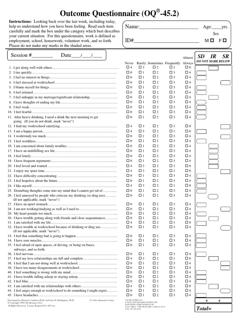 OQ-45.2 Adult PDF | PDF | Psychology